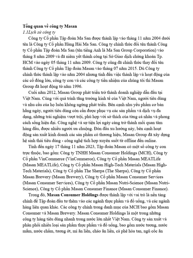 Tổng quan về công ty Masan | PDF