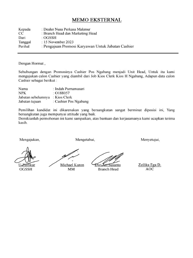 Memo Internal Promosi-2 | PDF