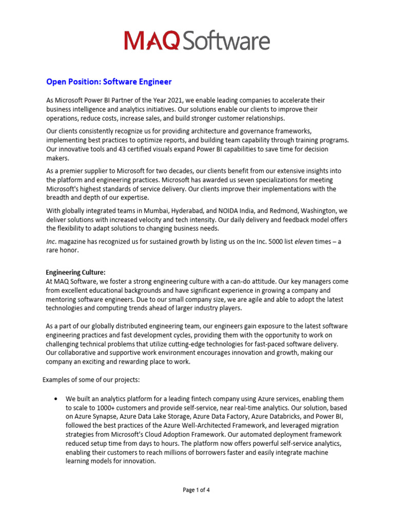 2024 MAQ Software - Job Description - Software Engineer 1 - High Pot | PDF | Microsoft Azure ...