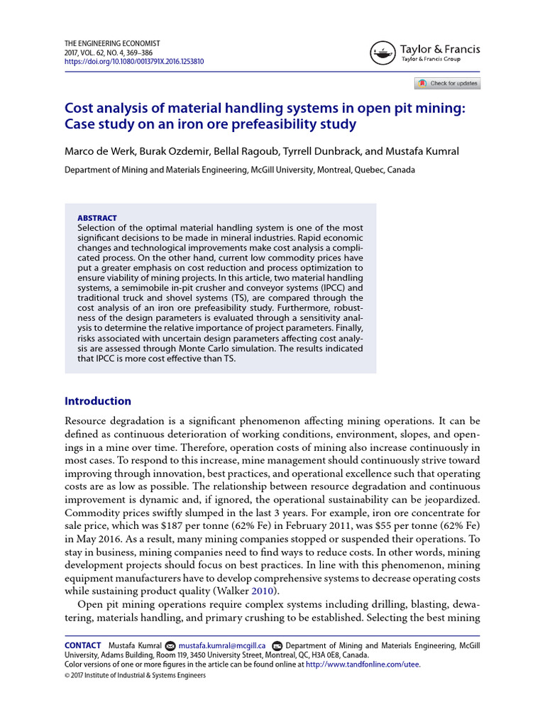 Cost Analysis of Material Handling Systems in Open Pit Mining | Download Free PDF | Mining | Net ...