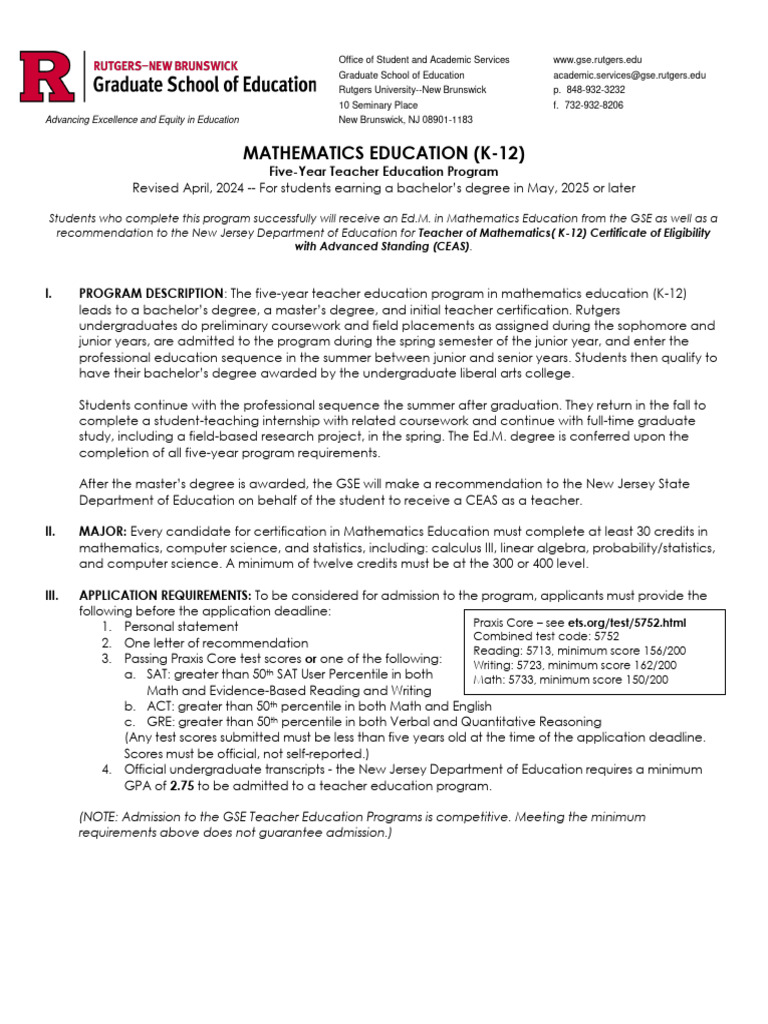 GSE Mathematics Education K 12 5 Year Teacher Education Program 1 PDF