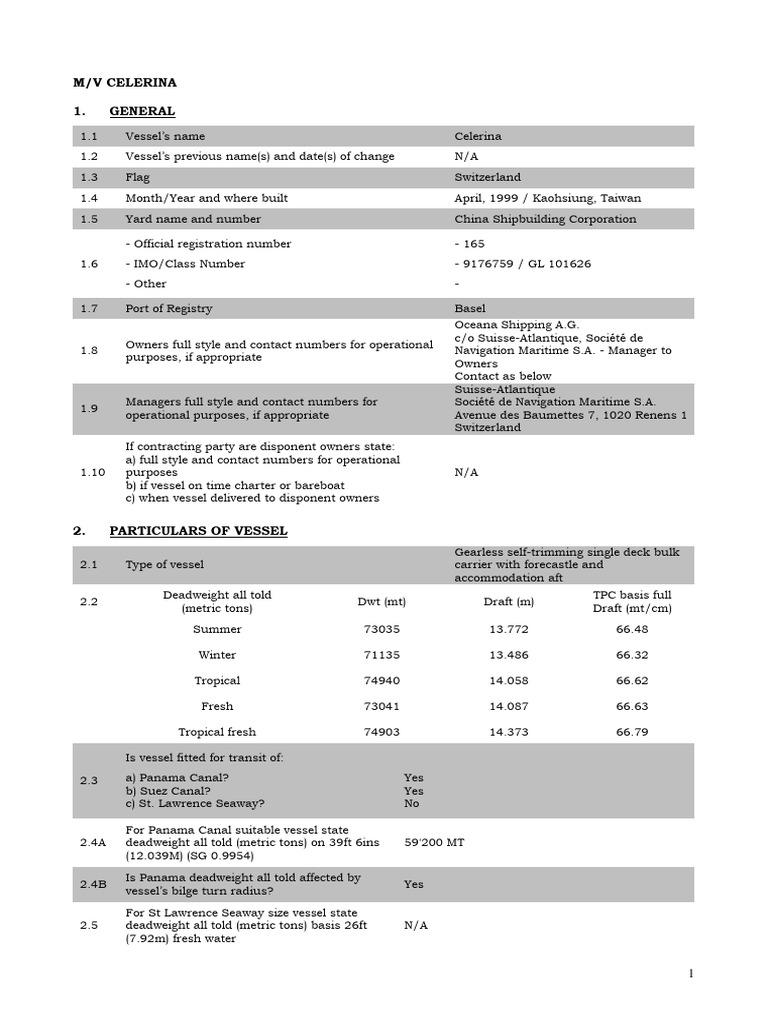 Mv Celerina Pdf Shipping Water Transport