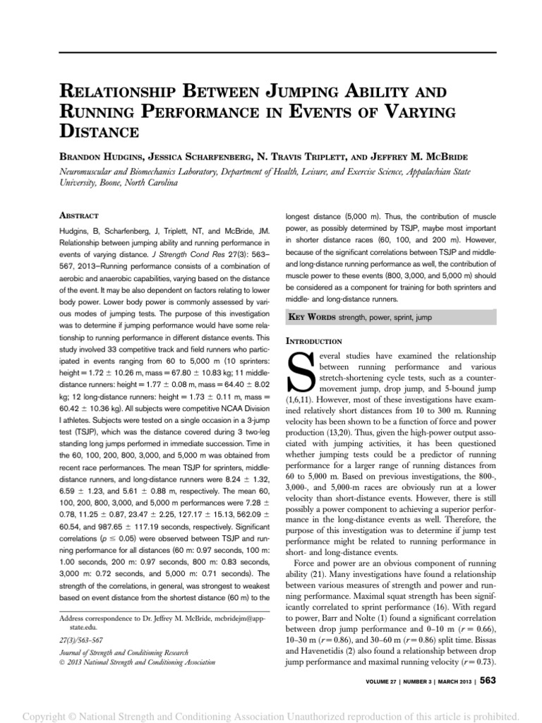 Relationship Between Jumping Ability and Running.1 | PDF | Long ...
