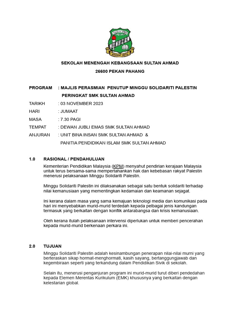 Majlis Perasmian Penutup Minggu Solidariti Palestin 2023 | PDF