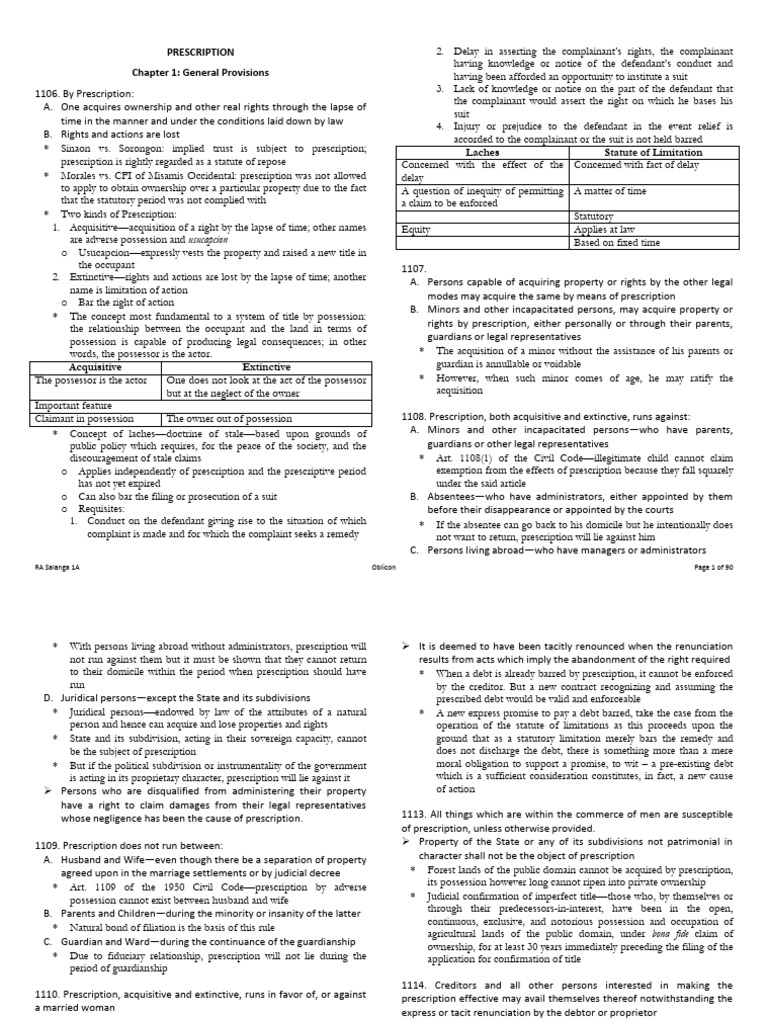 ObliCon Reviewer (Salanga) | PDF | Laches (Equity) | Statute Of Limitations