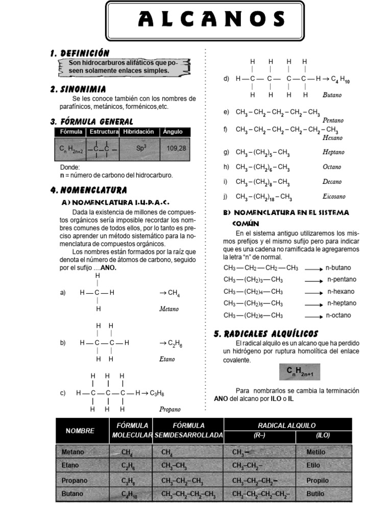 Nomenclatura y Propiedades de Alcanos | PDF | Química | Hidrocarburos