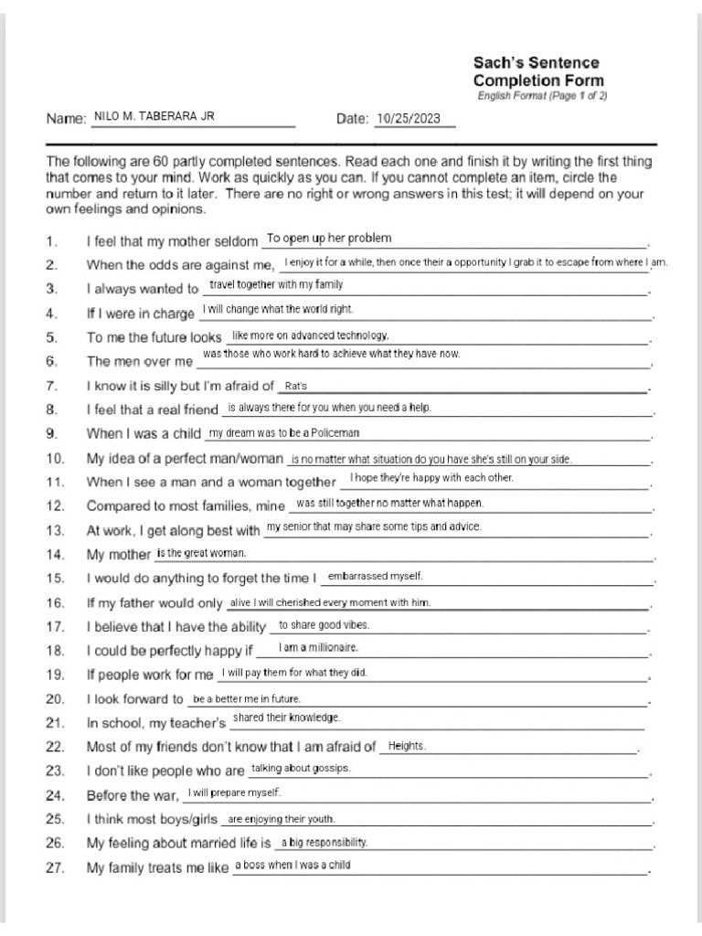 Sach's Sentence Completion | PDF