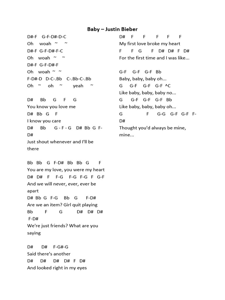Justin Bieber's "Baby" Chords and Lyrics | PDF