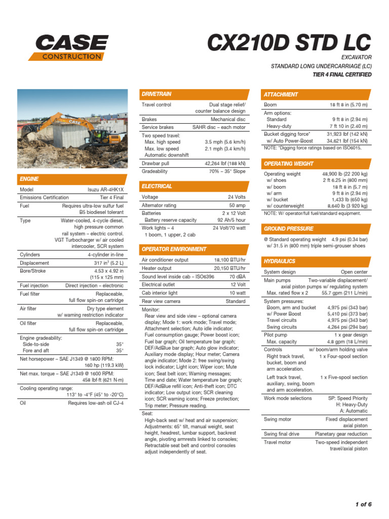 Case CX 210 D | PDF | Horsepower | Diesel Engine