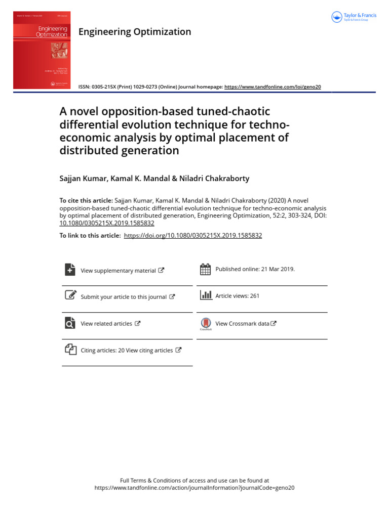 A Novel Opposition Based Tuned Chaotic Differential Evolution Technique For Techno Economic ...