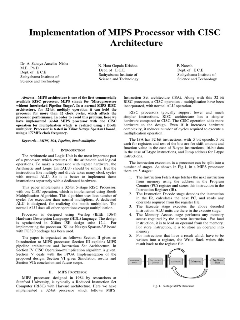 Implementation of 32 Bit Mips Processor With Cisc Multiplication Operation IJERTV4IS110636 2 ...