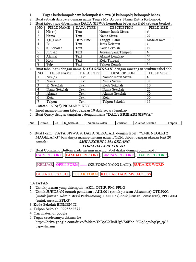 Panduan Membuat Database Siswa MS Access | PDF