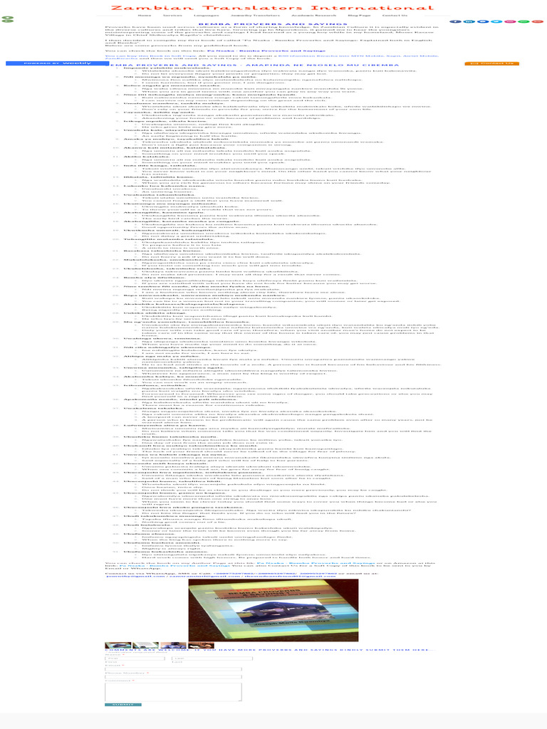 Bemba Proverbs and Sayings - Zambian Translators International | PDF