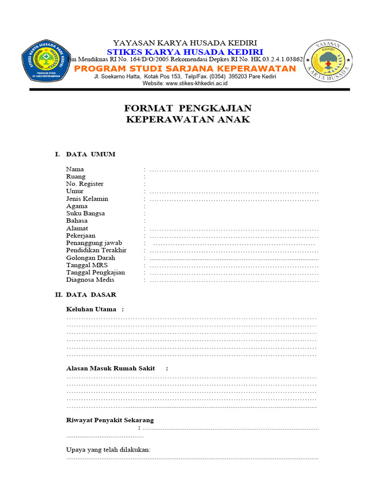 Format Pengkajian Proses Kep Untuk Kasus Anak 2022 | PDF