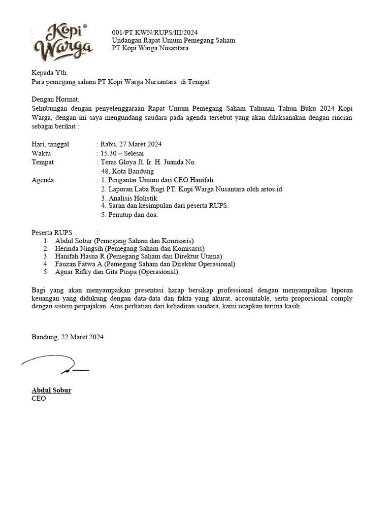 Surat Undangan RUPS 2024 | PDF