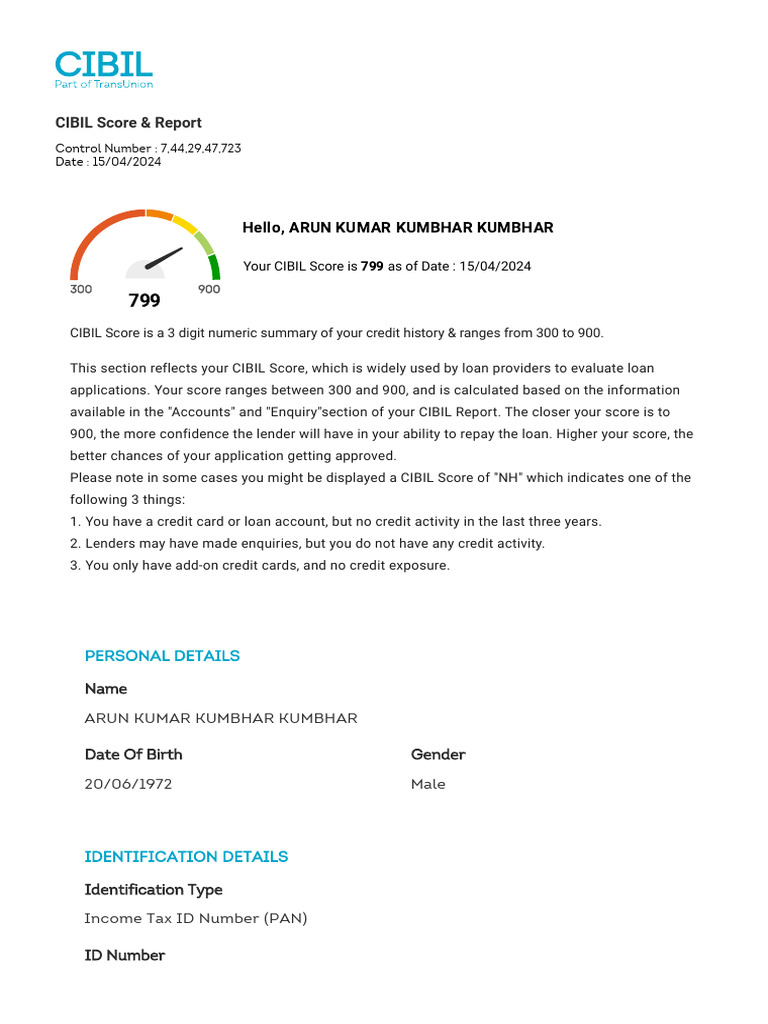 Score Report Cibil Dashboard Pdf Finance Money Management Credit