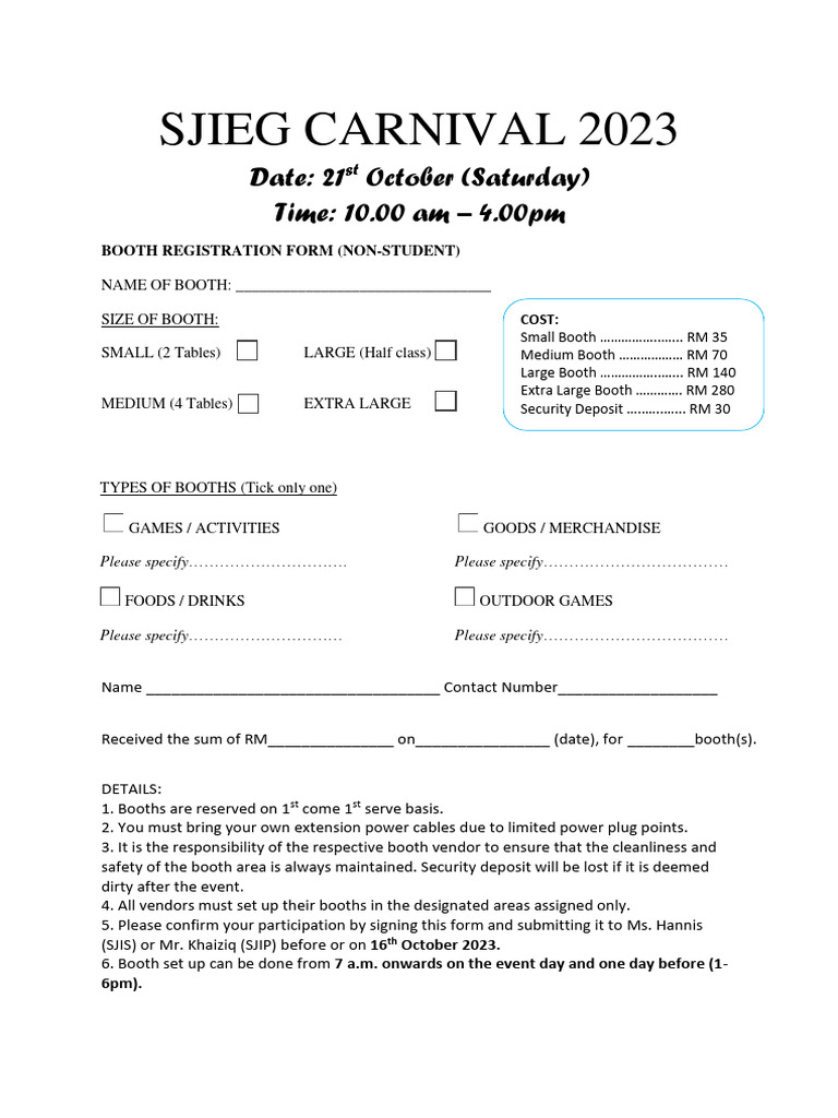 Booth Registration Form External - 2023 | PDF