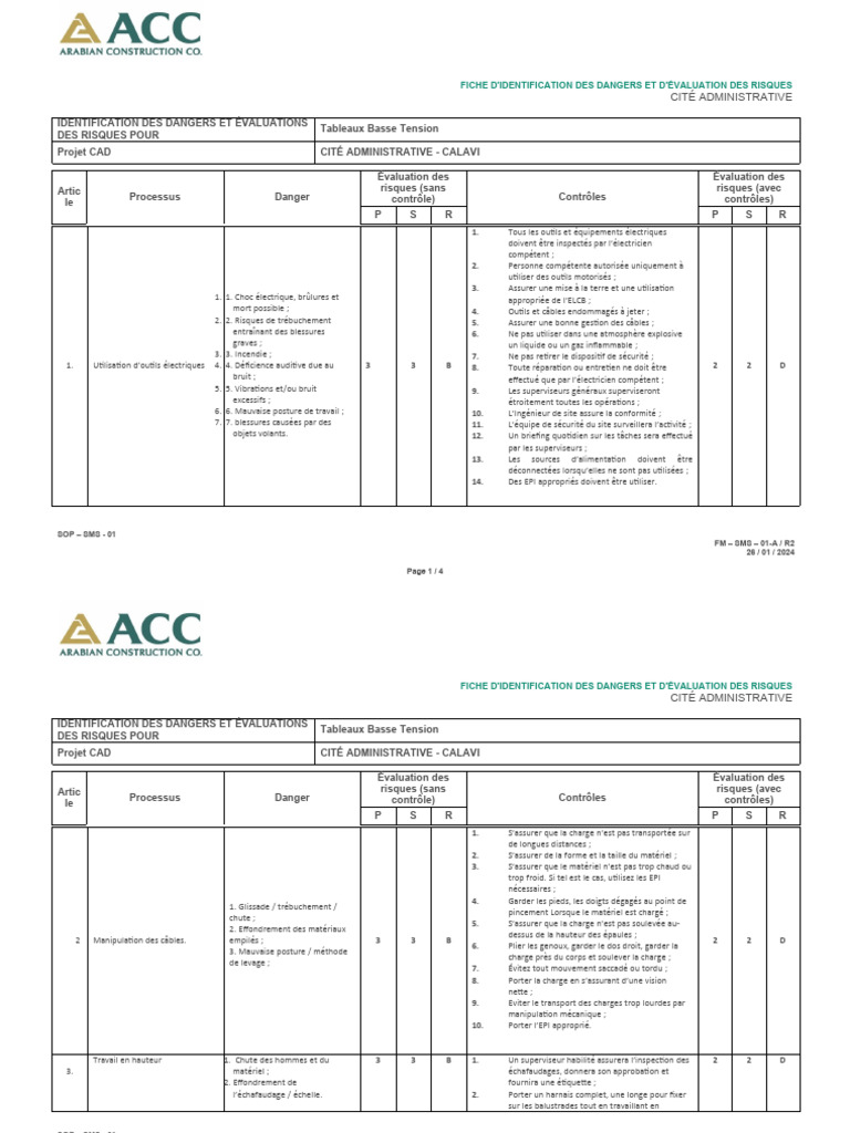 Fiche D'identification Des Dangers Et D'évaluation Des Risques | PDF ...