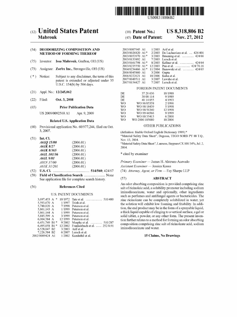 Deodorizing Composition and Method of Forming Thereof | PDF | Amine | Detergent