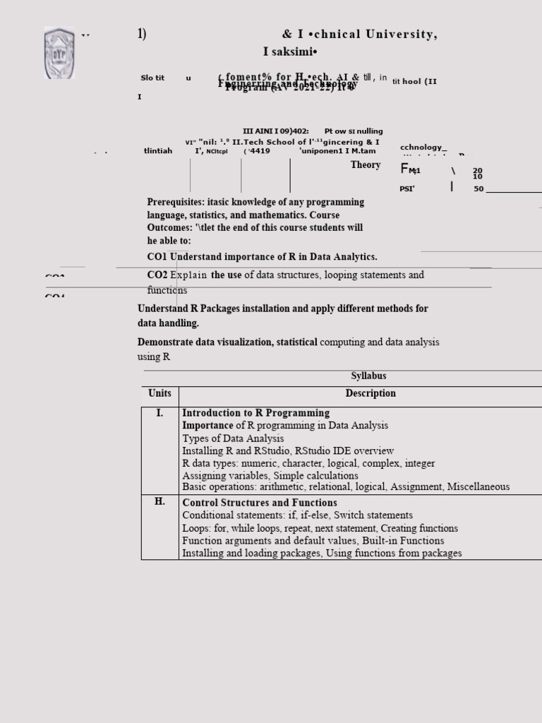 R Programming Syllabus | PDF | Statistics | Function (Mathematics)