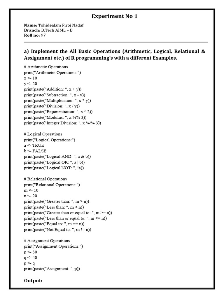 R Lab Assignment Pdf Computer Programming Mathematics