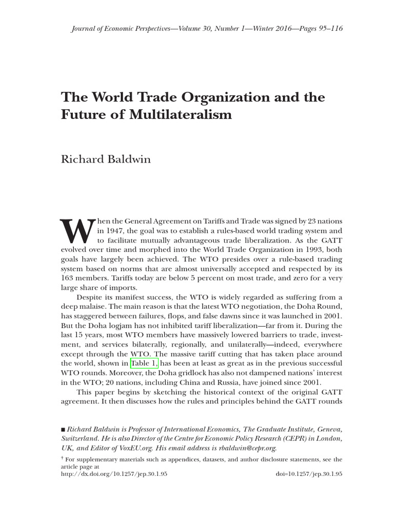 The World Trade Organization and The Future of Multilateralism | PDF | World Trade Organization ...