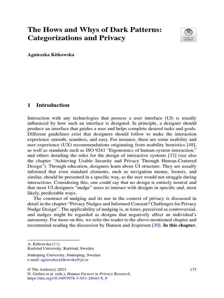 The Hows and Whys of Dark Patterns Categorizations | PDF | Decision ... The Hows and Whys of Dark Patterns Categorizations | PDF | Decision ...