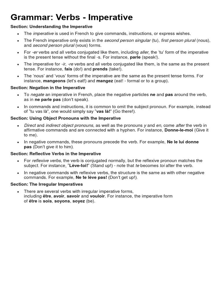 French Imperative Verb Forms Explained | PDF | Language Arts & Discipline