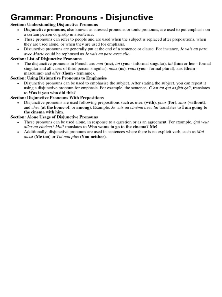 Grammar Pronouns - Disjunctive | PDF