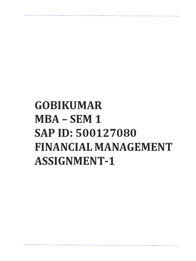 Assignment 1 FM | PDF | Revenue | Net Income