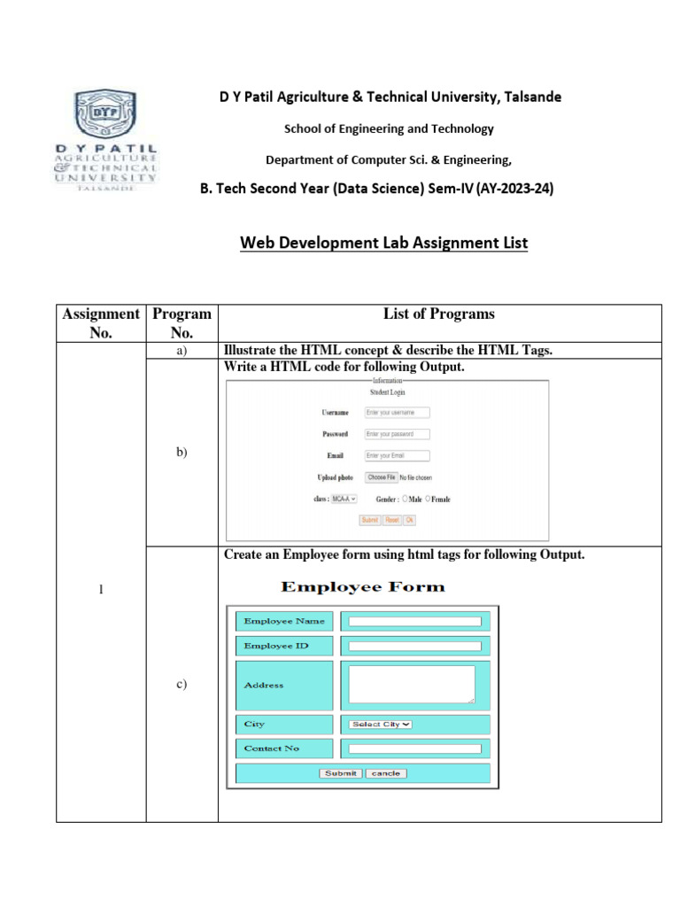 Assignmement List - WD Lab | PDF | Html Element | Html