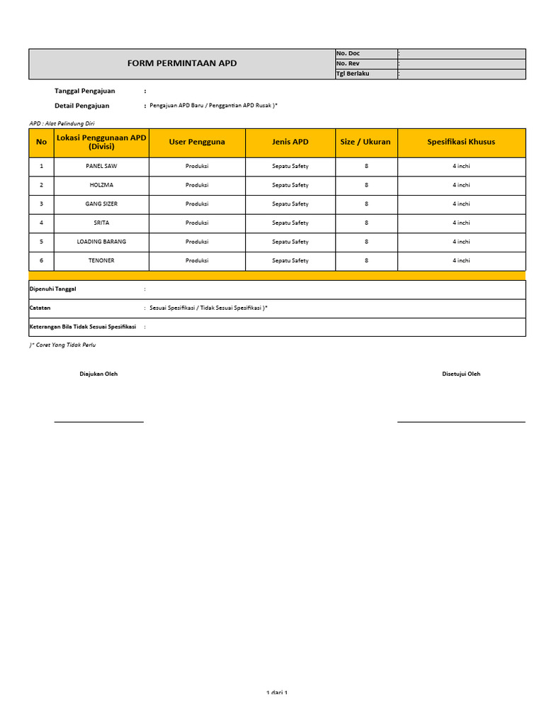 Form Permintaan Alat Pelindung Diri Pdf
