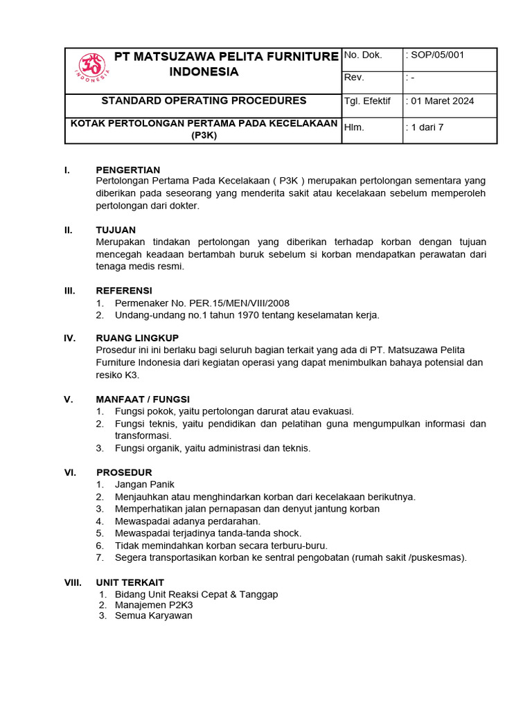 Sop P3K | PDF | Teknologi & Rekayasa