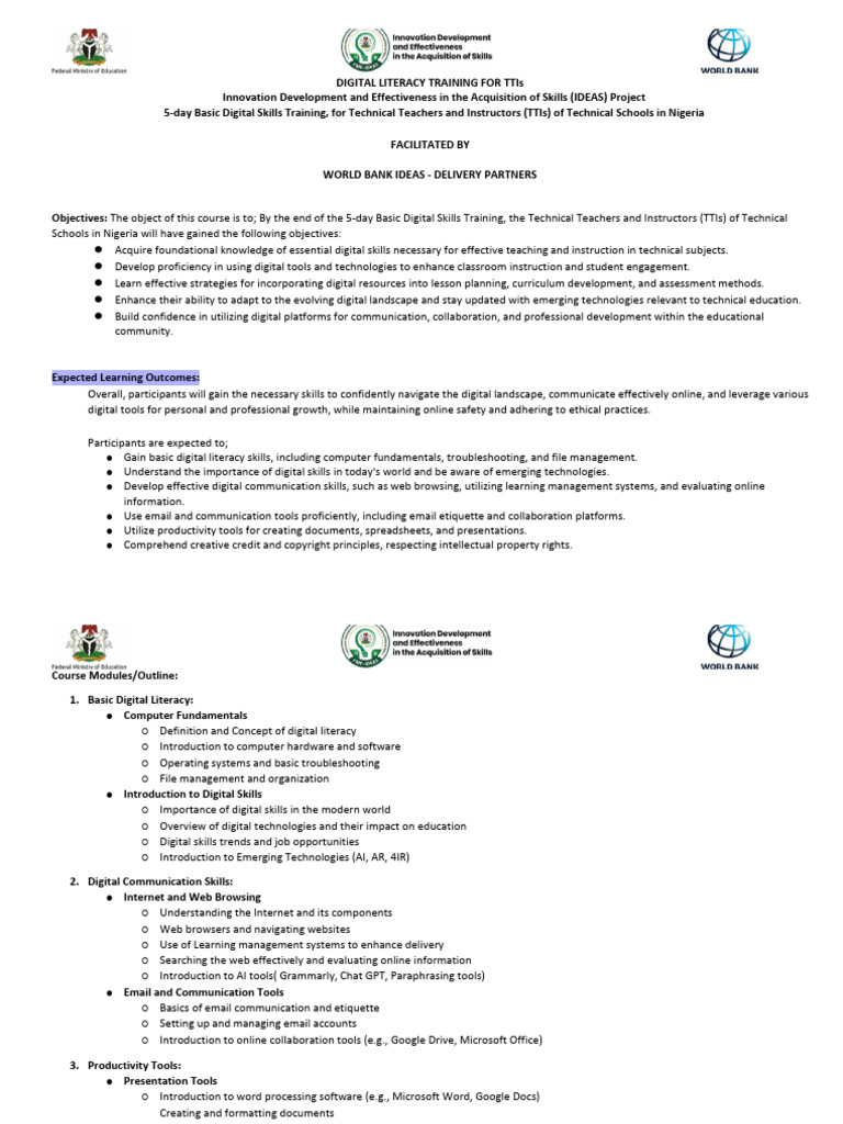 IDEAS DIgital Literacy Training Program September 2023 | PDF | World ...