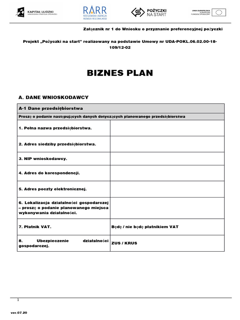 Biznesplan W 9 Krokach Załącznik 1 Wzó Biznesplanu | PDF
