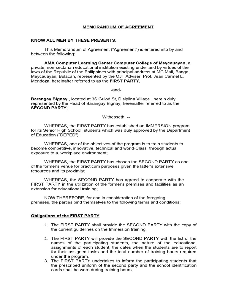 MEMORANDUM-OF-AGREEMENT | PDF | Employment | Justice