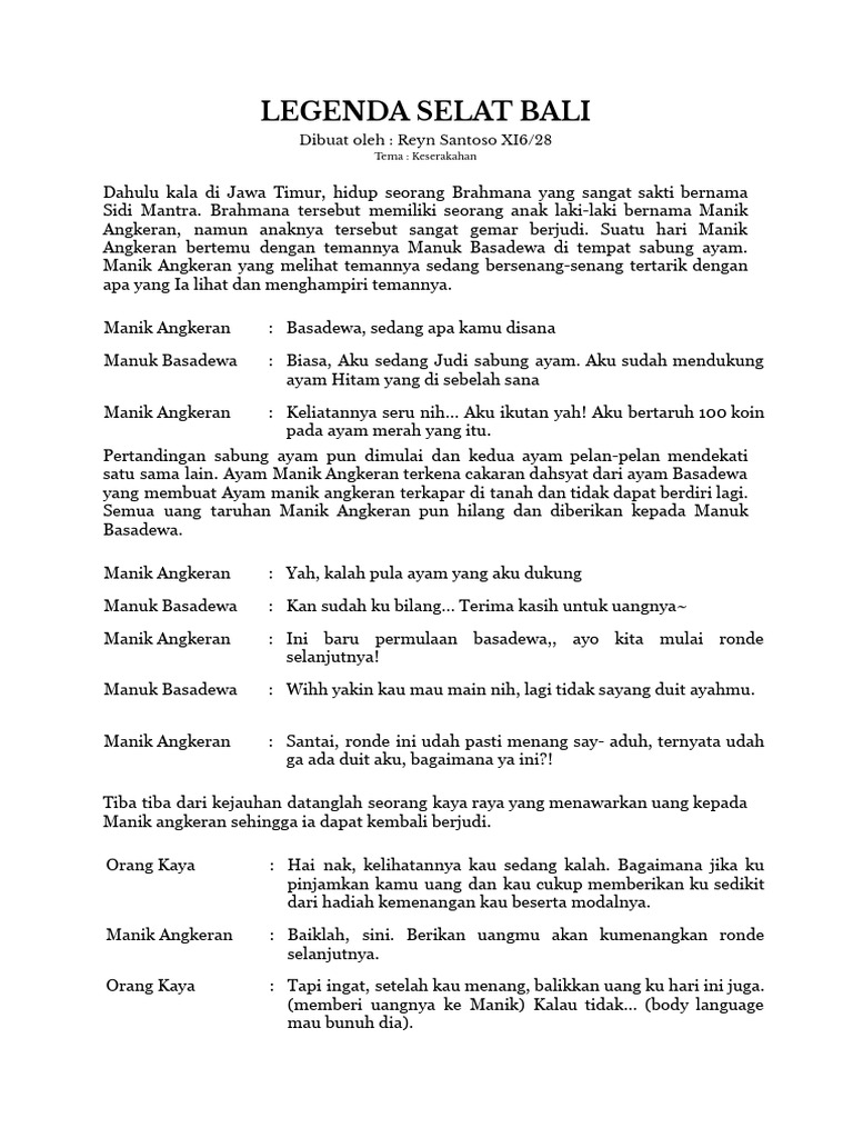 Legenda Selat Bali | PDF | Griya & Taman