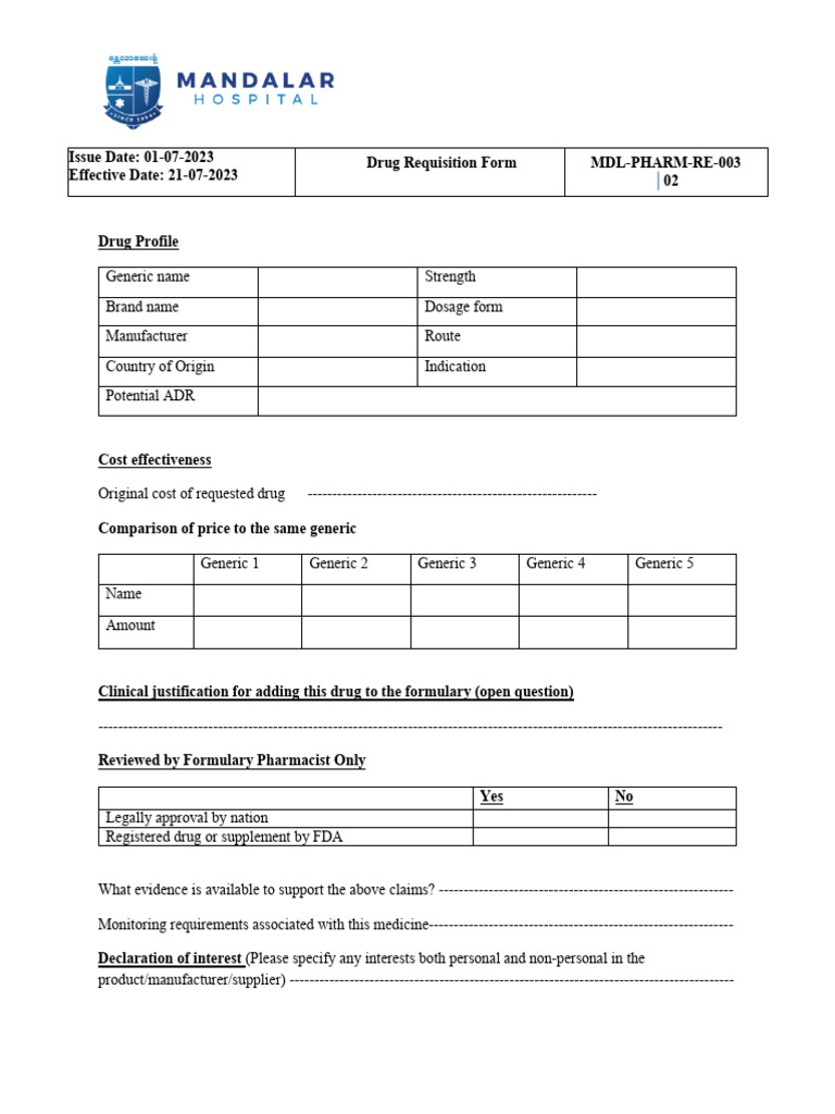 New Drug Requisition Form | PDF | Generic Drug | Prescription Drugs