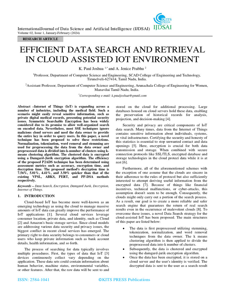 Efficient Data Search and Retrieval in Cloud Assisted Iot Environment | PDF | Encryption ...