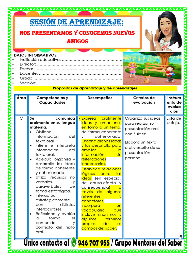 4° SESIÓN DIA 1 COM NOS PRESENTAMOS Y CONOCEMOS NUEVOS AMIGOS | PDF ...
