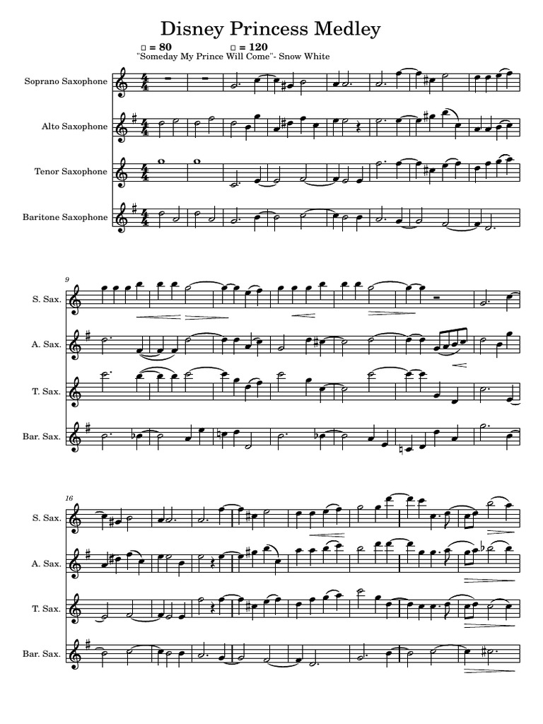 Disney Princess Saxophone Medley | PDF | Saxophone | European Musical ...