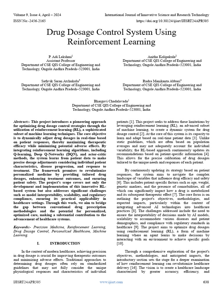 Drug Dosage Control System Using Reinforcement Learning | Download Free ...