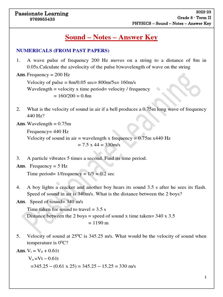 Sound - Notes Answer Key | PDF | Sound | Waves