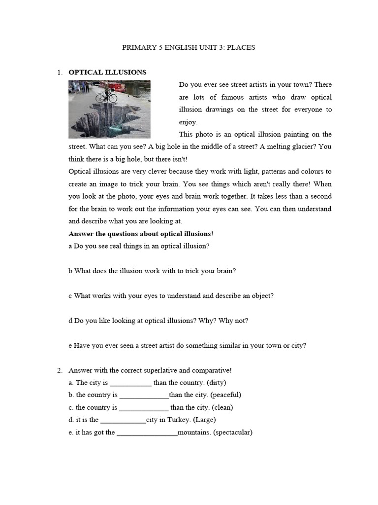 Primary 5 English Unit 3 Places | PDF | Optics | Illusion