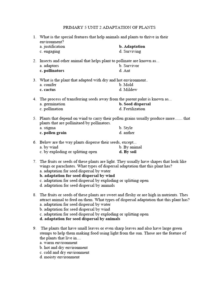 Class 5 Plant Adaptation Q&A | PDF | Seed | Plants