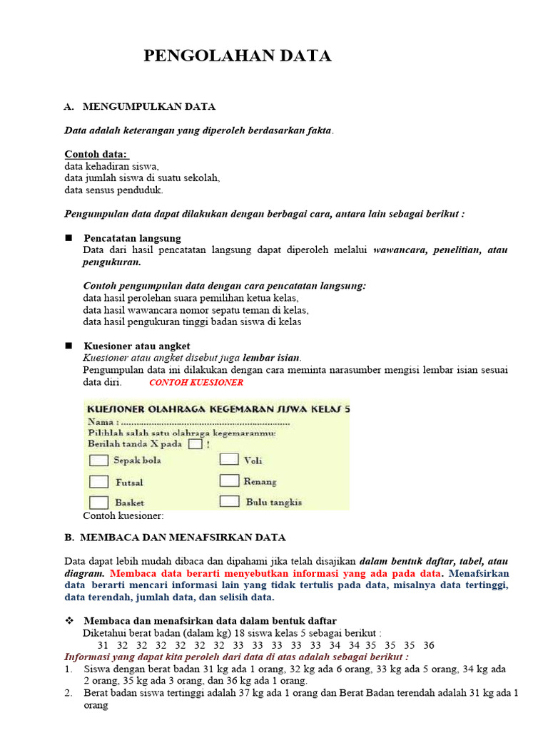 MATEMATIKA - Pengolahan Data - Kelas 5 | PDF