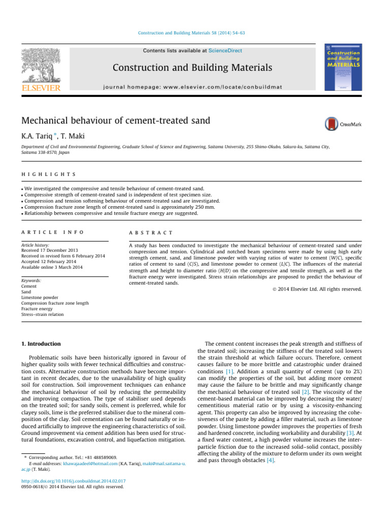 Mechanical Properties of Cement-Treated Sand | PDF | Strength Of ...