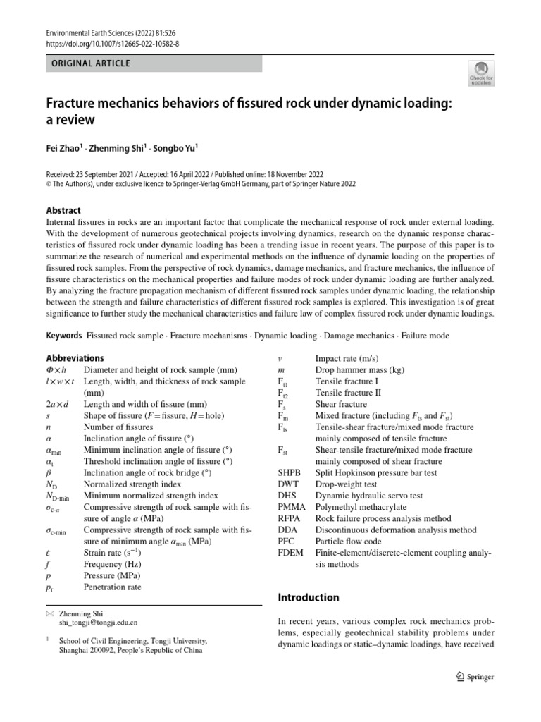 ( (2022) Zhao Et Al.) - Fracture Mechanics Behaviors of Fissured Rock Under Dynamic Loading A ...