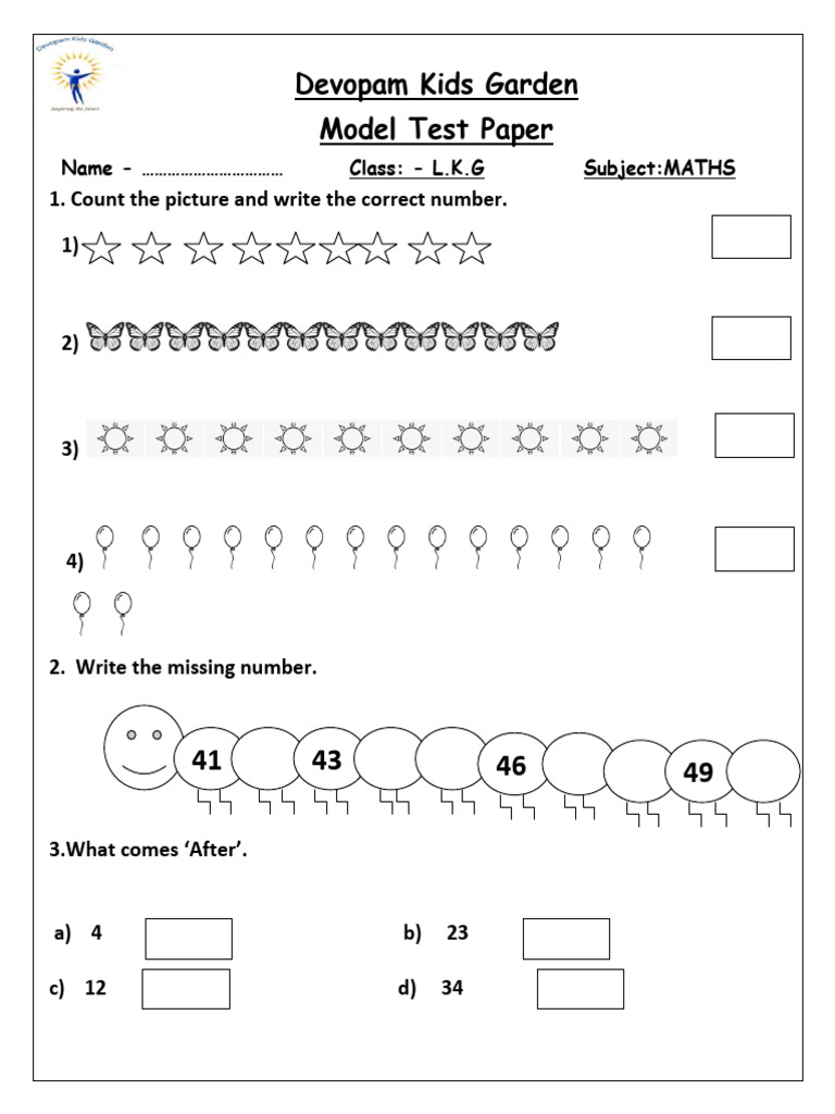 Maths Model Test Paper LKG | PDF | Games & Activities | Teaching ...