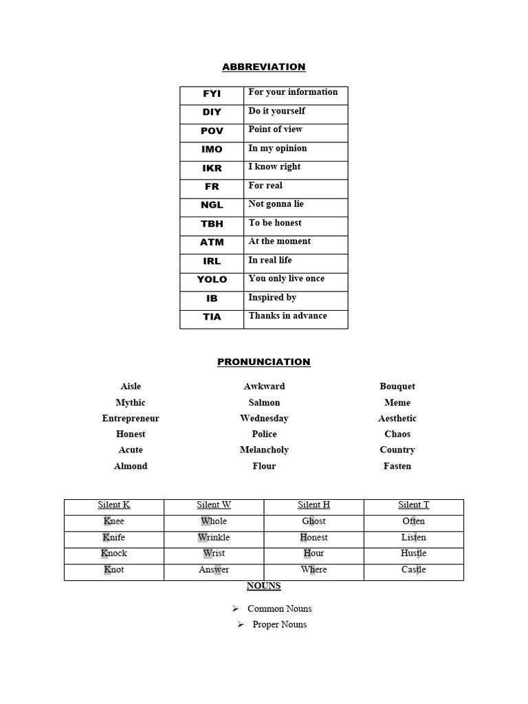 English Activities Notes | PDF | Noun | Syllable